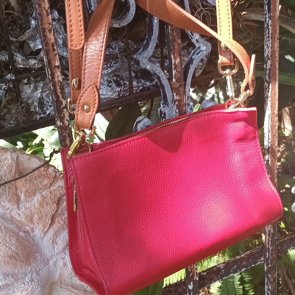 Valentina Made In Italy Red Leather Crossbody - Gem